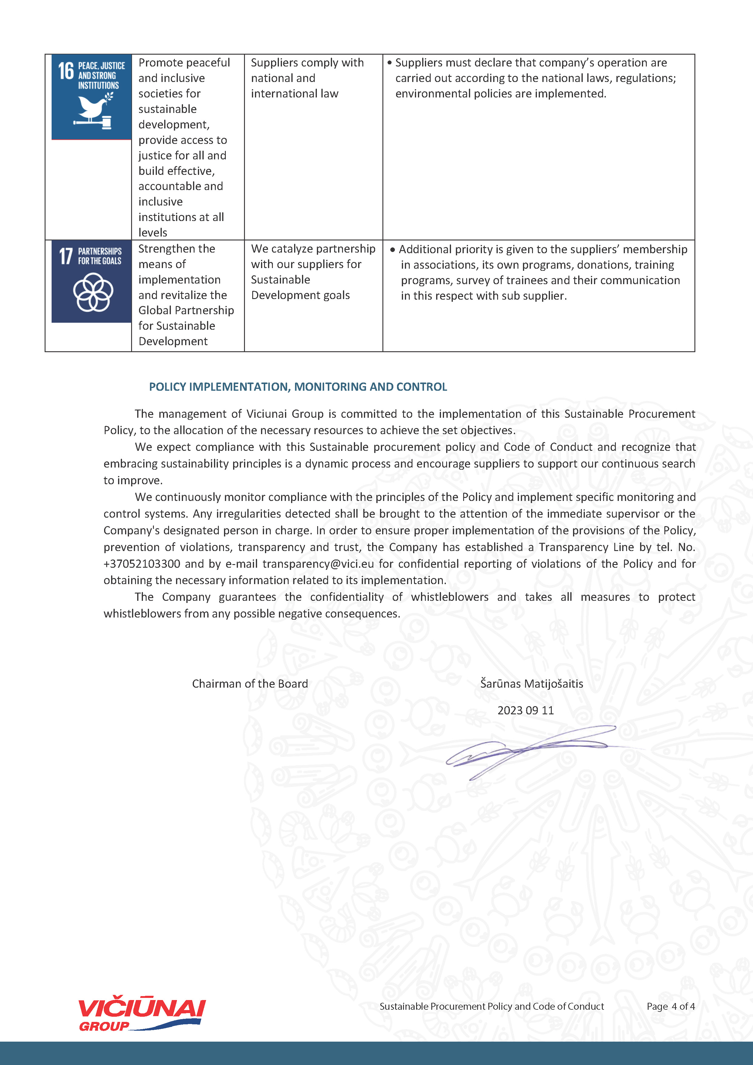 Sustainable procurement policy and code of conduct